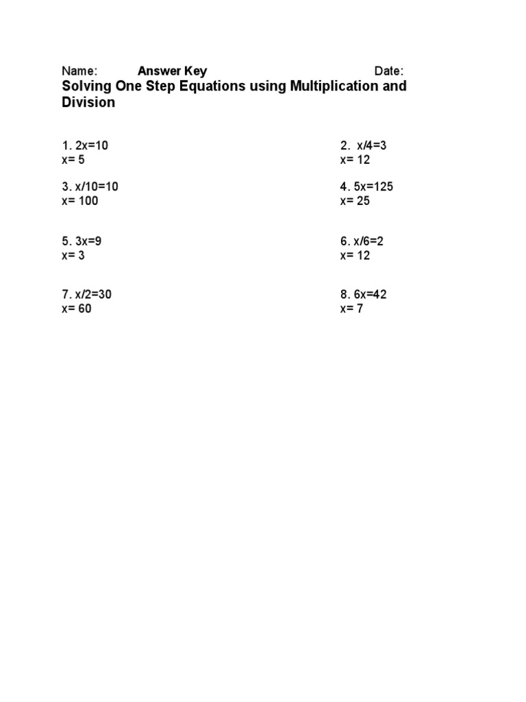One-Step Equations Answer Key | PDF | Teaching Methods & Materials