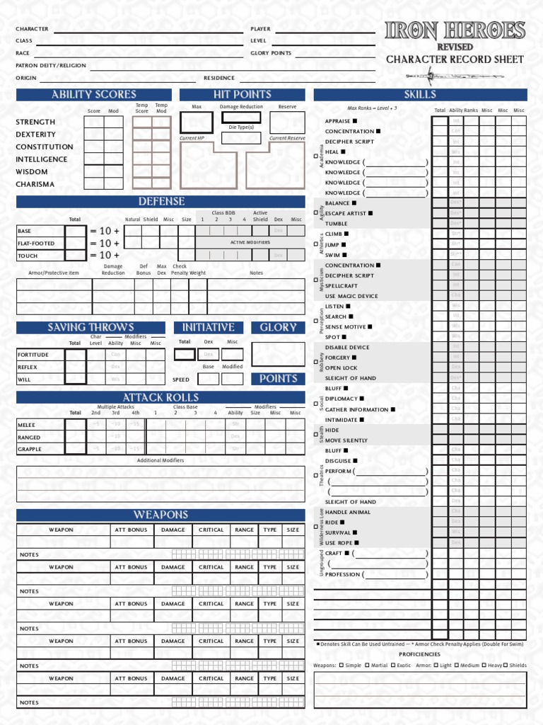 Iron Heroes Character Sheet | PDF | Role Playing Games | Tabletop Games