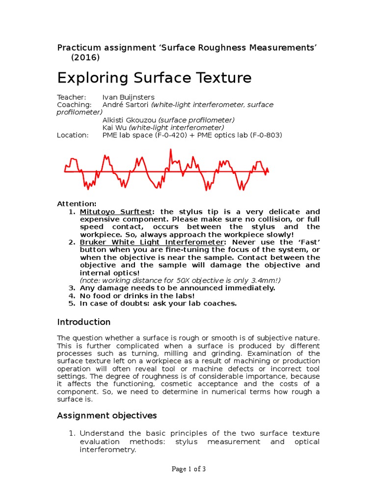 Assignment - Exploring Surface Texture (Buijnsters, 2016) | PDF ...