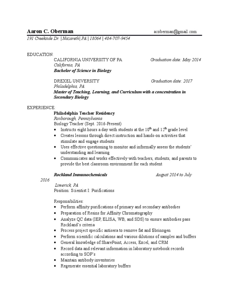 Aaron C Oberman Resume 2016 | PDF | Career & Growth