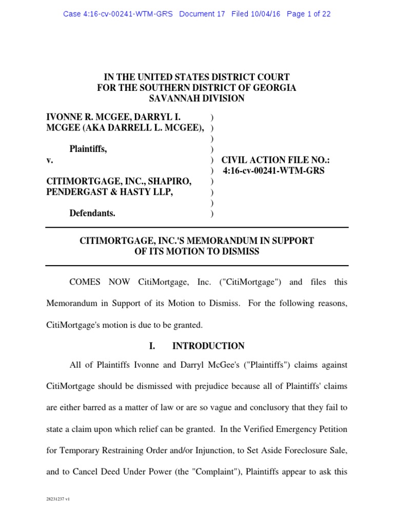 Motion To Dismiss | PDF | Foreclosure | Pleading