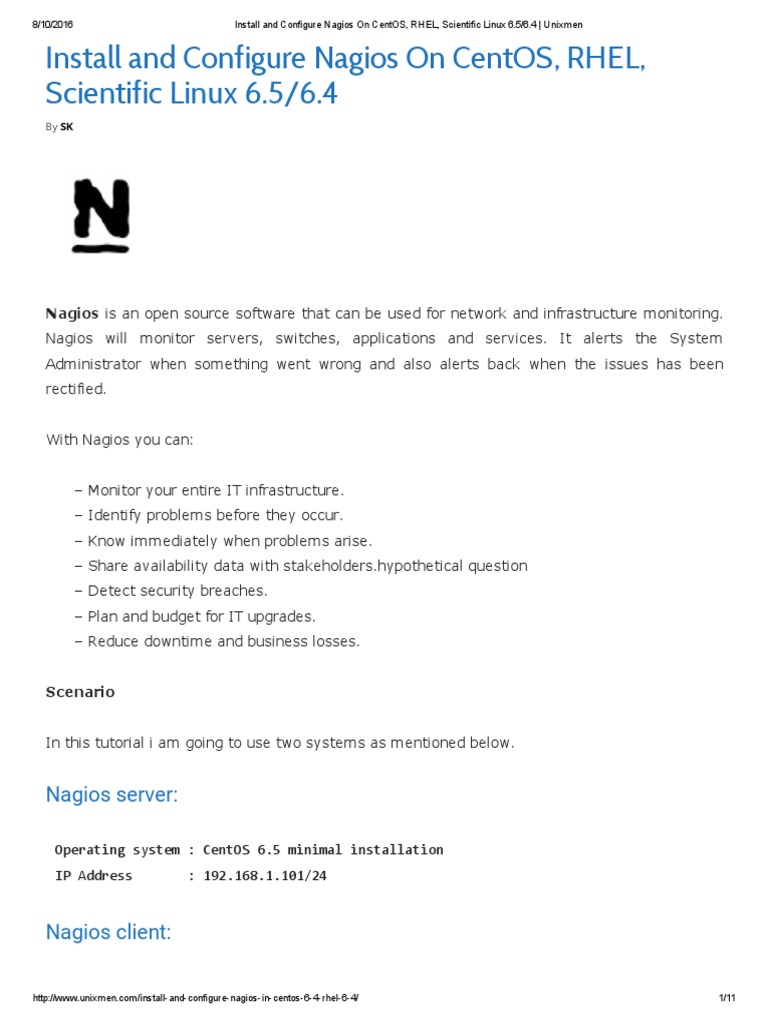 Install and Configure Nagios On CentOS, RHEL, Scientific Linux 6.5 - 6 | PDF | Linux ...