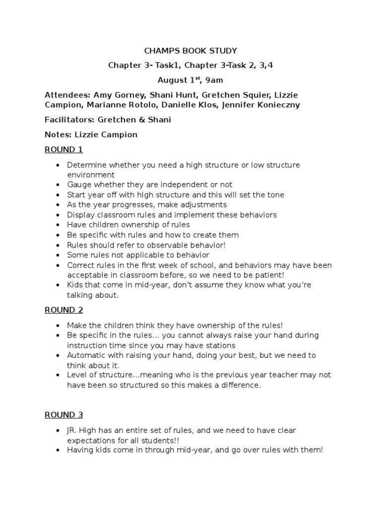 Champs Book Study Aug 1 | PDF