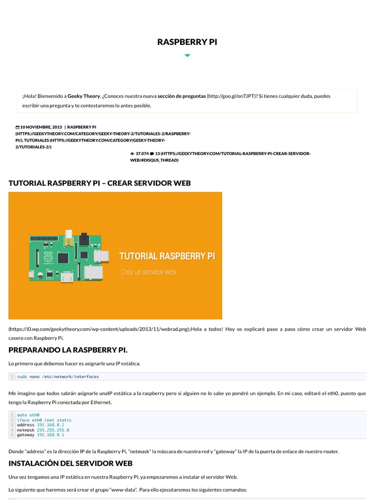 Tutorial Raspberry Pi: Crear Un Servidor Web - Geeky Theory | PDF | Servidor HTTP Apache ...