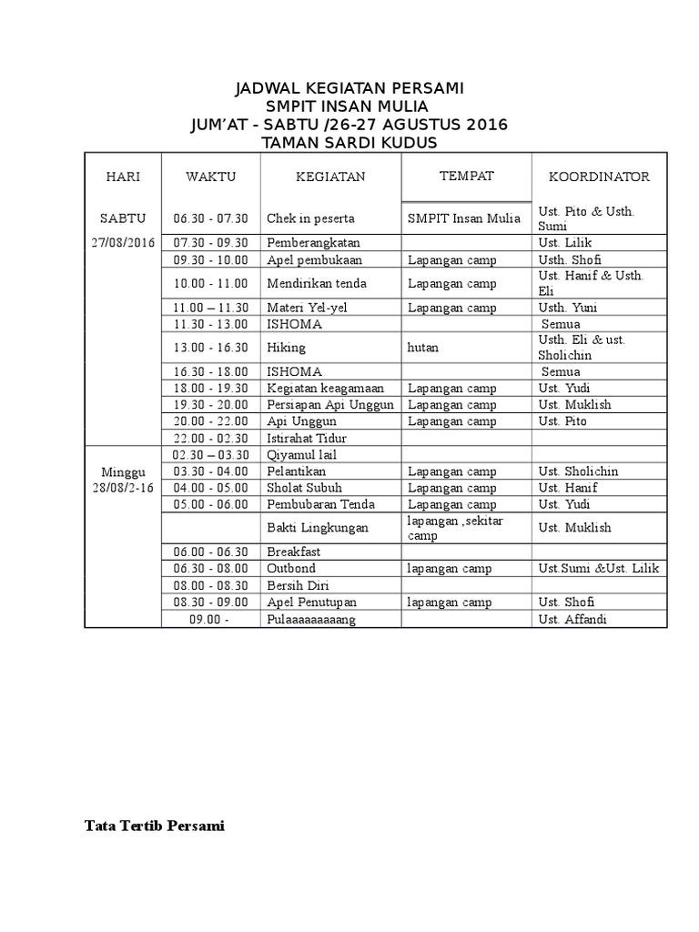Jadwal Kegiatan Persami Ok | PDF