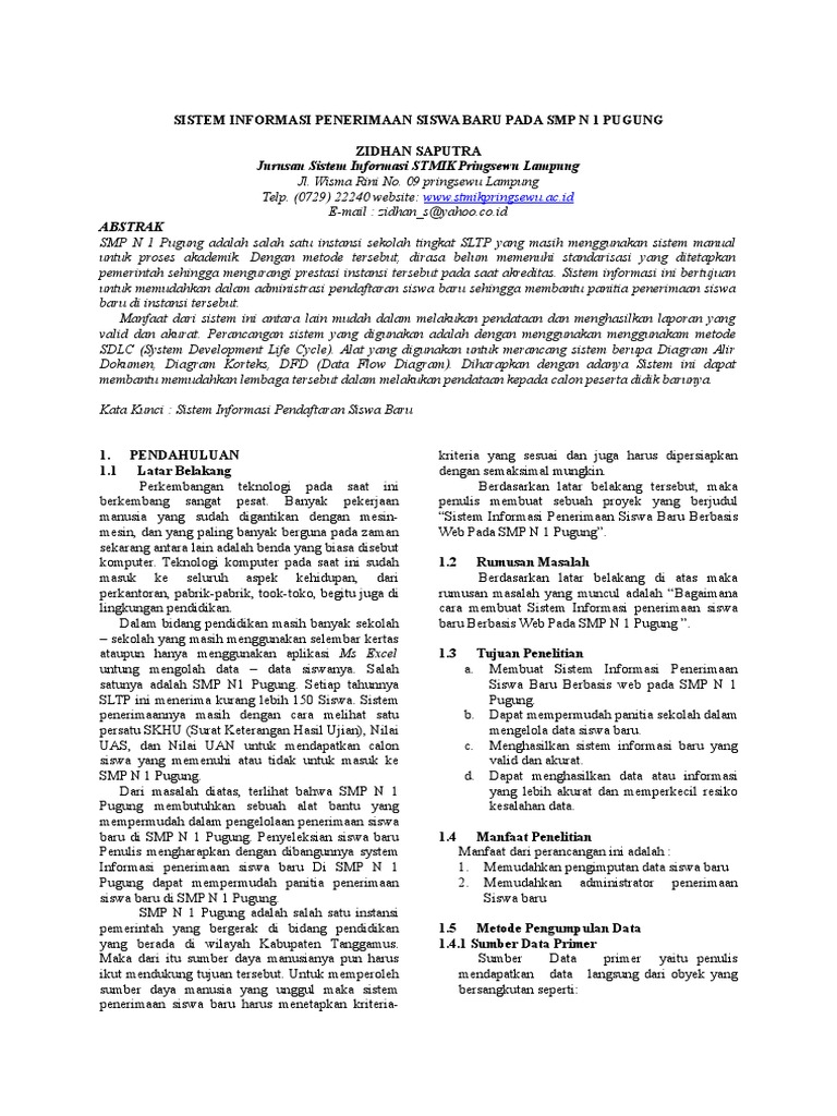 Sistem Informasi Penerimaan Siswa Baru Pada SMP N 1 Pugung | PDF