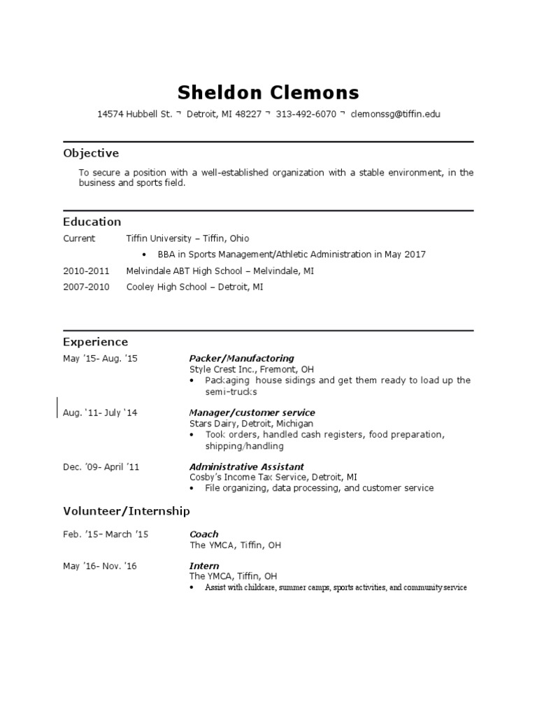 Sheldon Clemons Resume 1 | PDF | Career & Growth