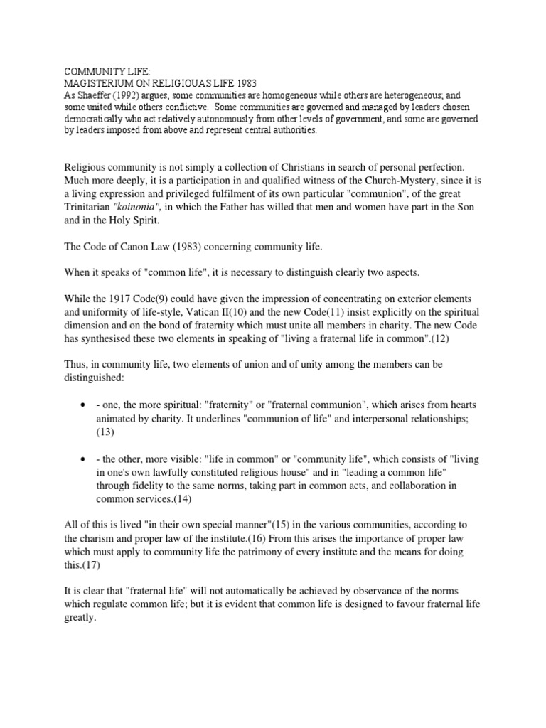 Religious Community Life: Distinguishing Spiritual and Visible Elements ...