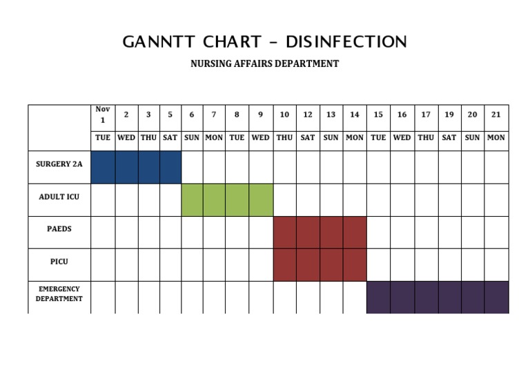 Ganntt Chart - Dis Infection: Nursing Affairs Department | PDF