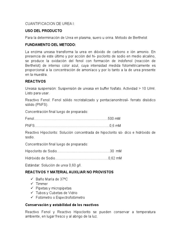 Cuantificacion de Urea I | PDF | Amoníaco | Sodio