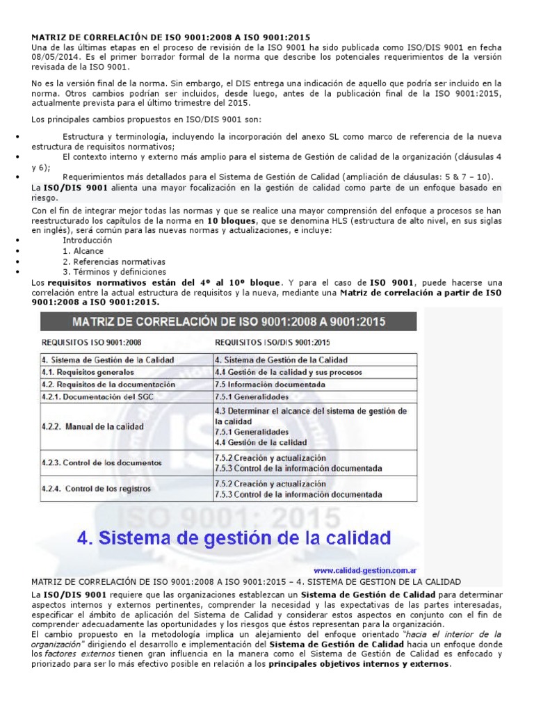 Comparación Norma Iso 9001-2008 y 2001-2015 | PDF | Gestión de la ...