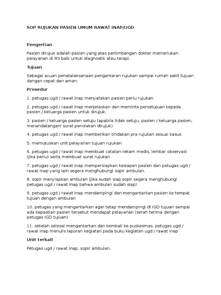 Sop Rujukan Pasien Bpjs Rawat Inap | PDF