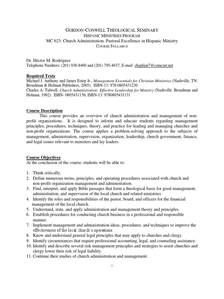 Church Administration - Course Syllabus | PDF | Leadership | Religious ...