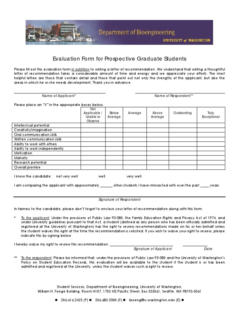 Graduate Admissions Evaluation Form | PDF