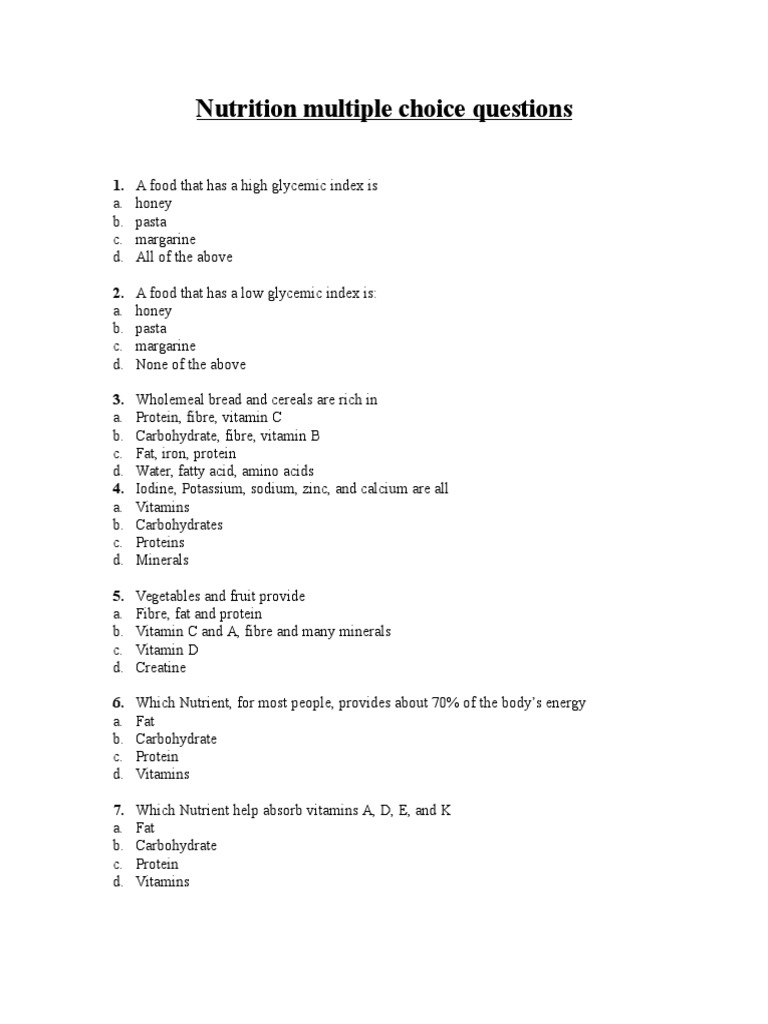 Nutrition MCQ | PDF
