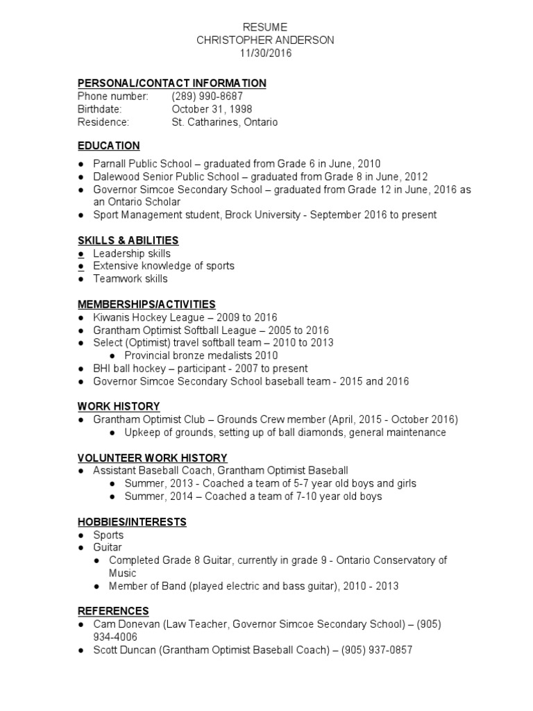 Christopher Anderson's Sports Resume | PDF | Learning | Sports