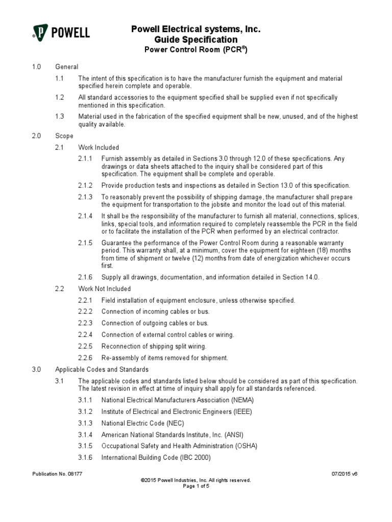 Power Control Room (PCR) Guide Specification v6 | PDF | Specification ...