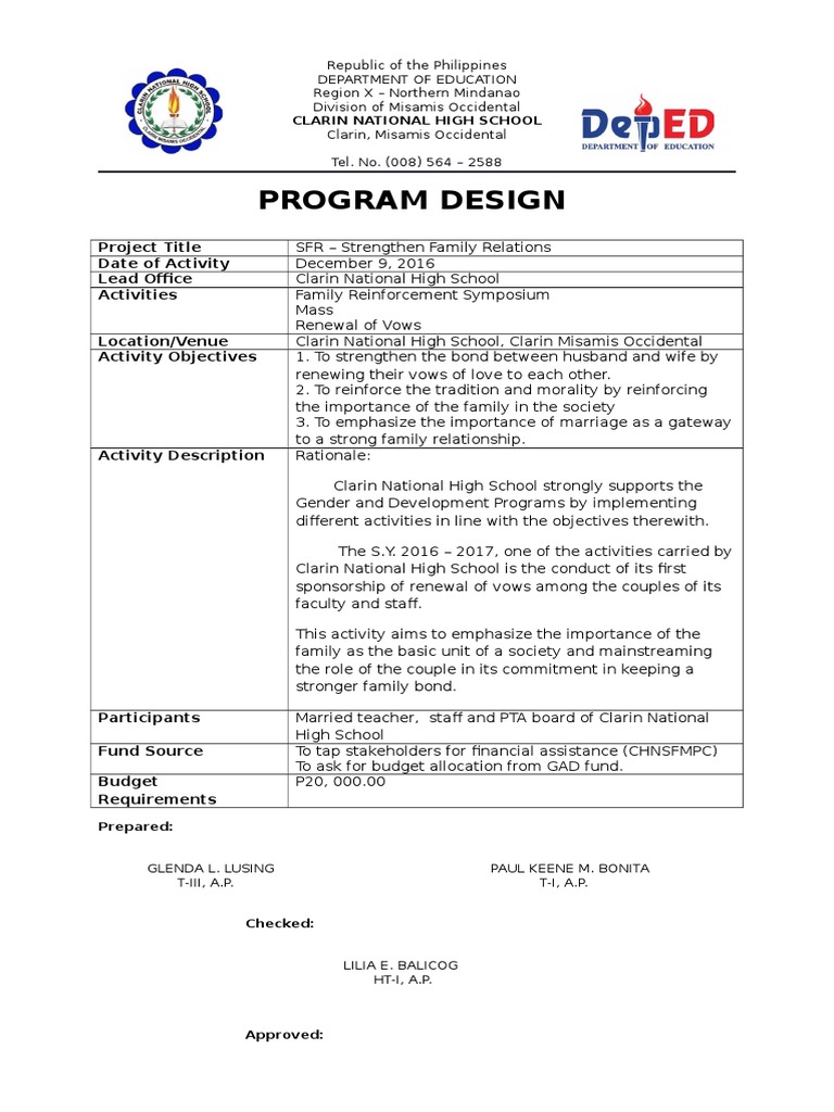 Program Design: Project Title Date of Activity Lead Office Activities | PDF