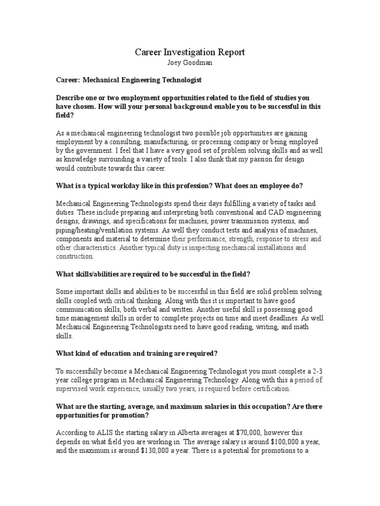 Career Investigation Report Met | PDF | Employment | Working Time