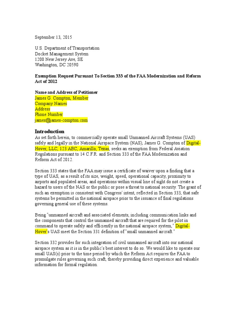 James Compton FAA 333 Exemption | PDF | Unmanned Aerial Vehicle ...