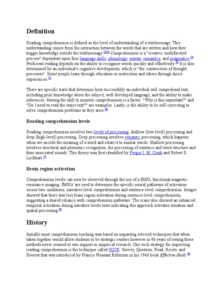 Reading Comprehension Levels: Language Skills Phonology Syntax Semantics Pragmatics | PDF