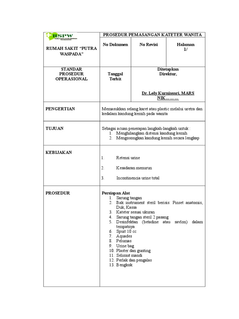 Sop Pemasangan Kateter Wanita | PDF