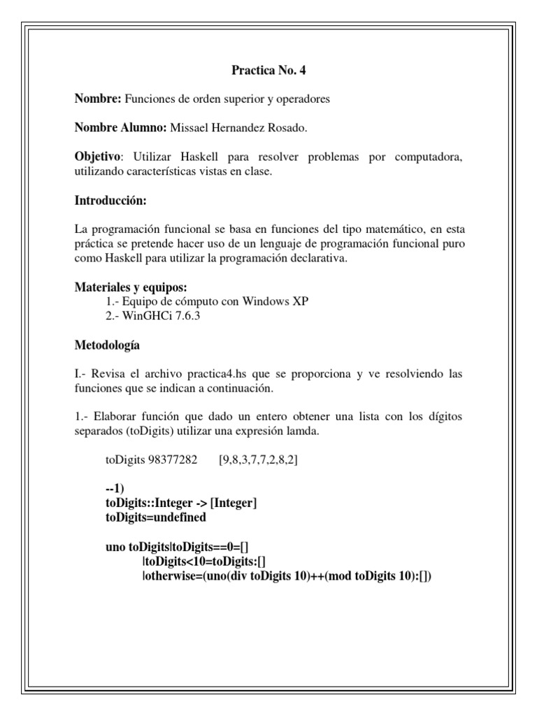 Practica 4 Haskell | PDF | Programacion Funcional | Lenguaje de ...