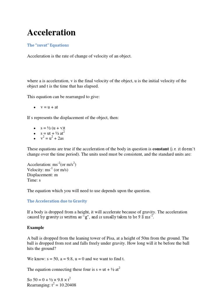 Understanding SUVAT Equations and Acceleration | PDF | Teaching Methods ...