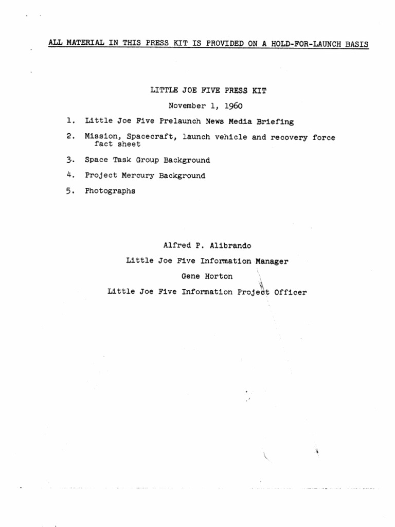 Little Joe Five Mercury Test Briefing | PDF | Project Mercury | Human ...