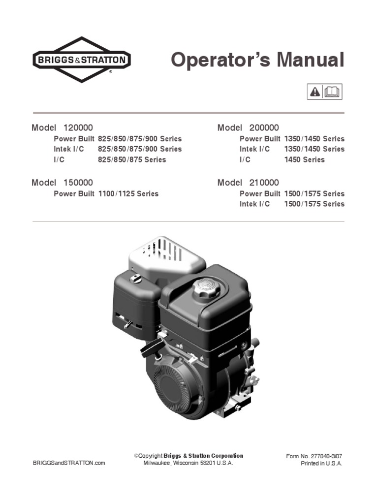 BRIGGS & STRATTON Engine Manual BAJA | PDF | Gasoline | Carburetor