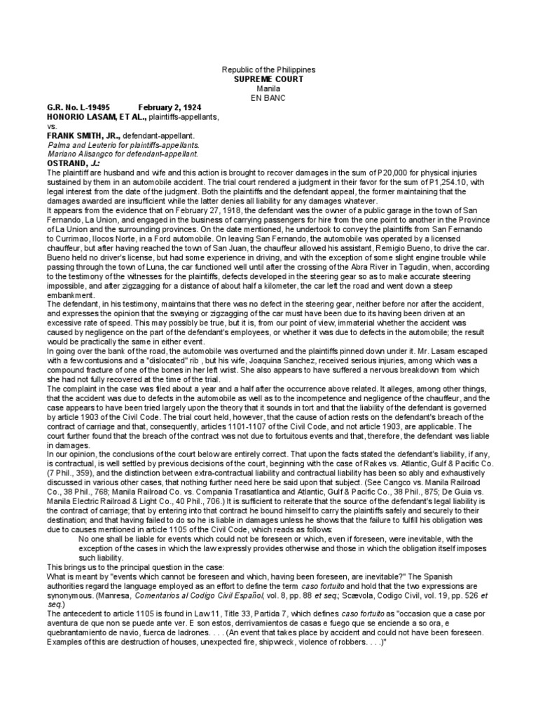 Effects of Fortuitous Events in Obligations | Negligence | Damages