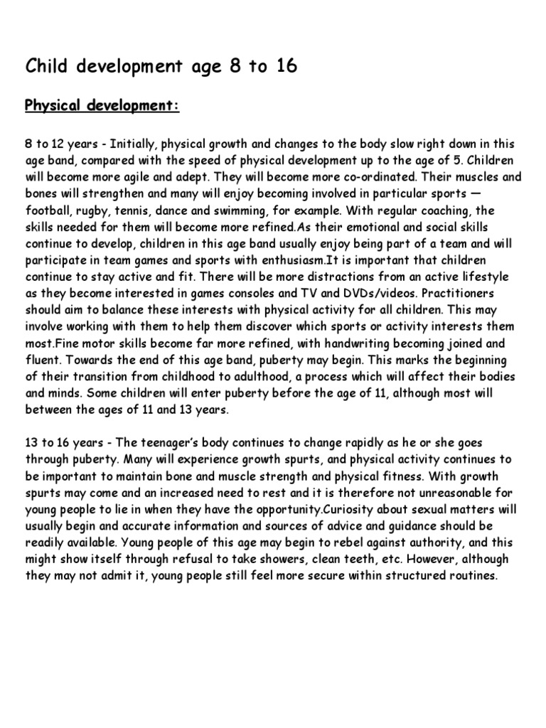 Development from Age 8 to 16 | PDF | Puberty | Child Development