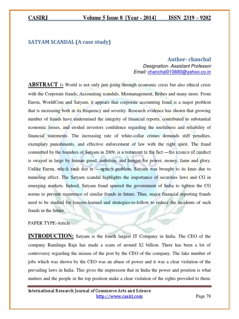 SATYAM SCANDAL A Case Study PDF | PDF | Pricewaterhouse Coopers ...