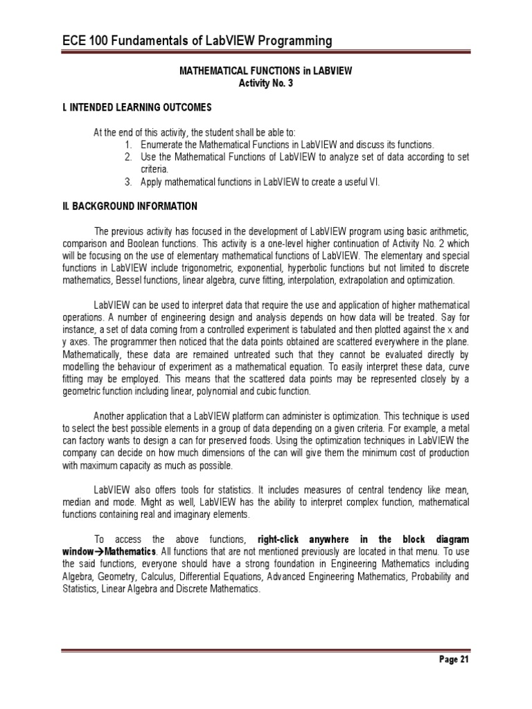 Activity 3-Elementary Mathematical Functions in LabVIEW | PDF ...
