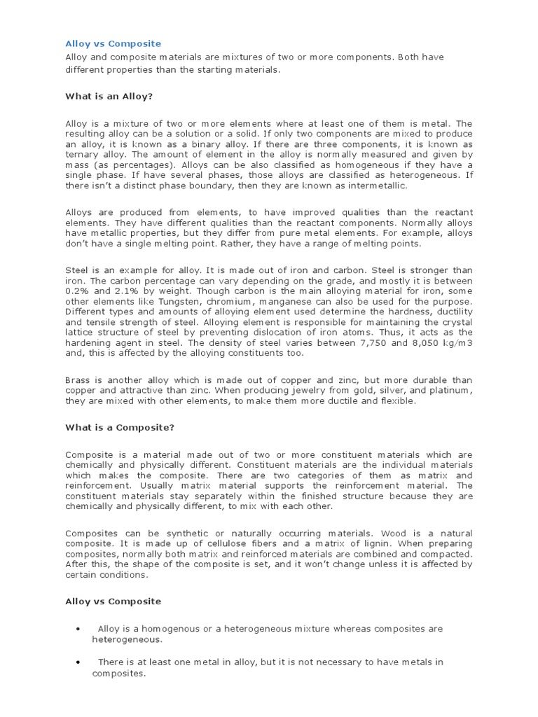 Alloy Vs Composite | PDF | Alloy | Composite Material