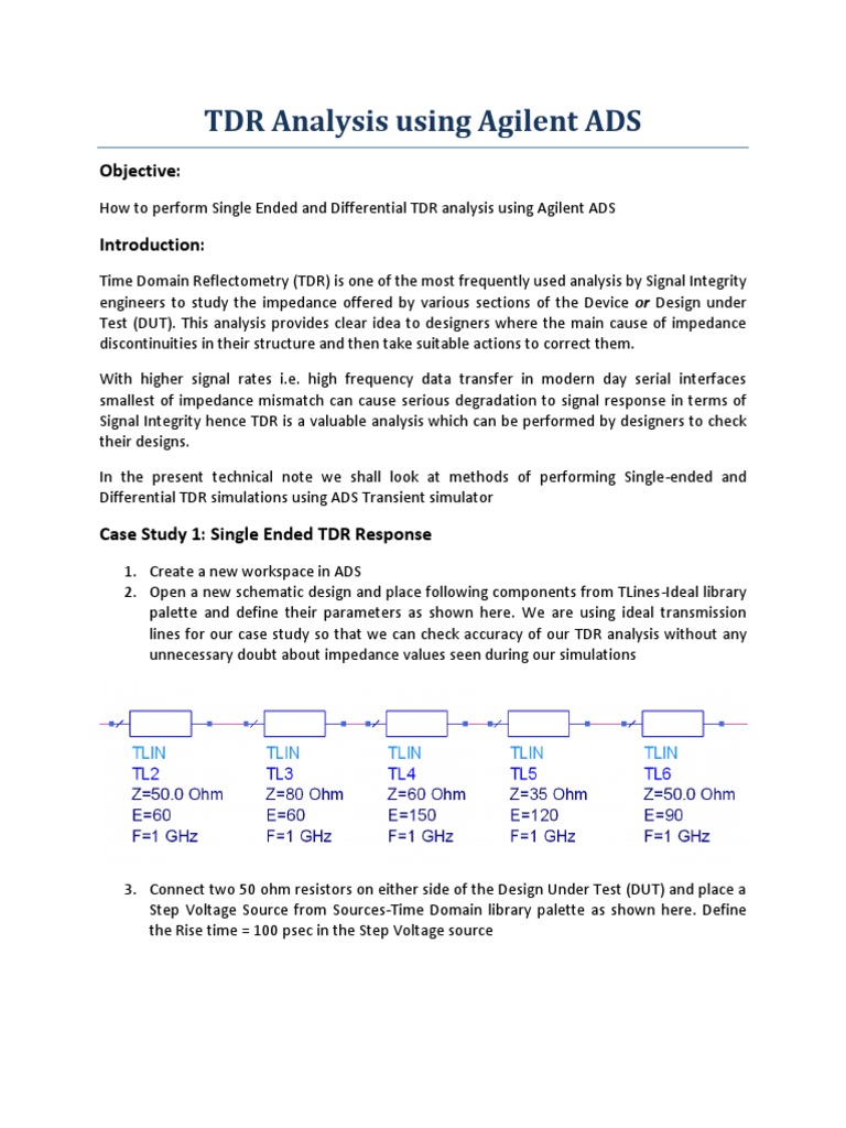 TDR Analysis with Agilent ADS Guide | PDF | Electrical Impedance ...