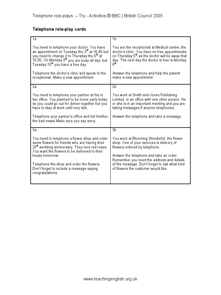 Telephone Role-Play PDF | PDF
