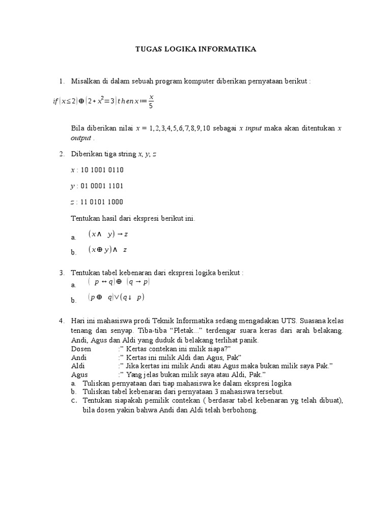 Tugas Logika Informatika | PDF | Metode & Bahan Ajar | Sains & Matematika