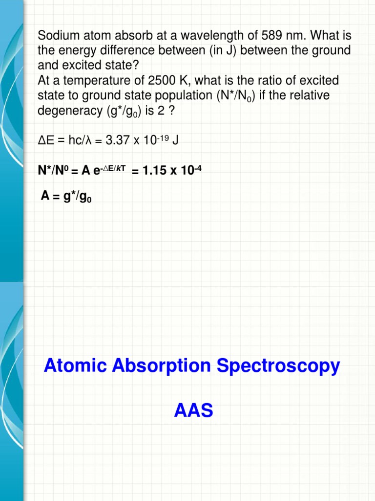 Atomic Absorption Spectroscopy: Sodium atom absorb at a wavelength of ...