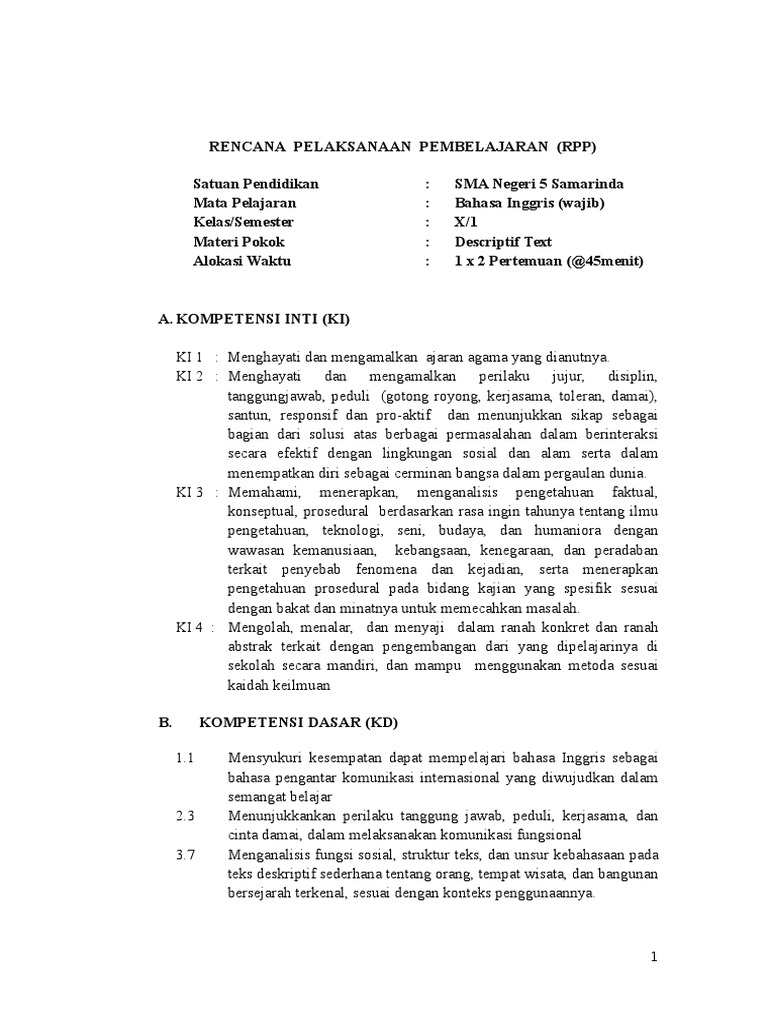 Lesson Plan Descriptif Text | PDF