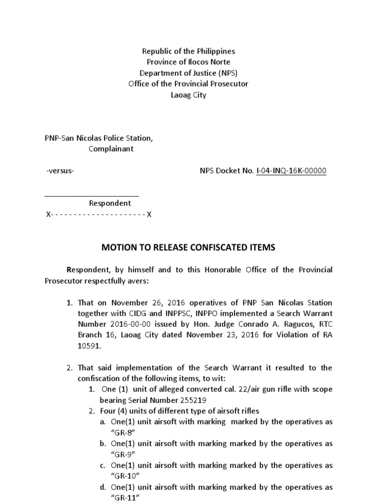 Motion To Release Items | PDF | Gun | Firearms