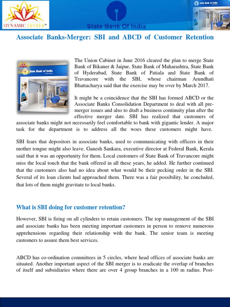 SBI and ABCD of Customer Retention | PDF | Mergers And Acquisitions | Banks
