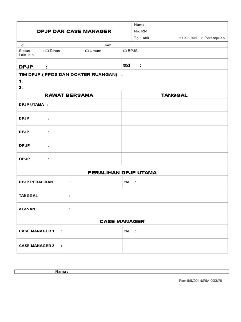 3 Formulir DPJP Case Manajer | PDF