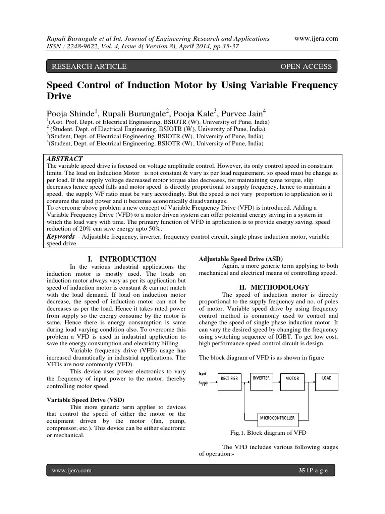 Speed Control Of Induction Motor By Using Variable Frequency Pdf Pdf