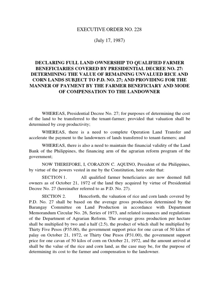 Executive Order 228, July 17, 1987 | PDF | Foreclosure | Bonds (Finance)