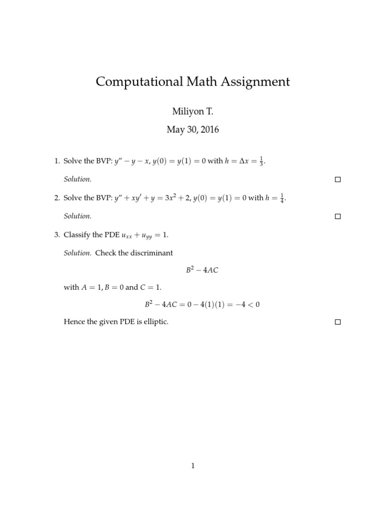 Computational Math Assignment: Miliyon T. May 30, 2016 | PDF