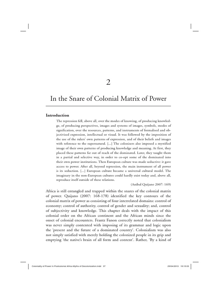Colonial Matrix of Power in Africa | PDF | Postcolonialism | Colonialism