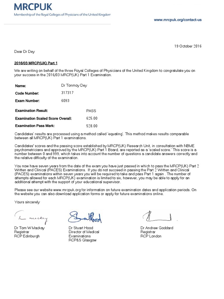 MRCP Exam Result | PDF | Test (Assessment) | Health Sciences
