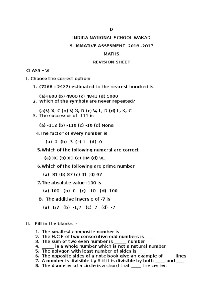 Revision Sheet SA1 | PDF