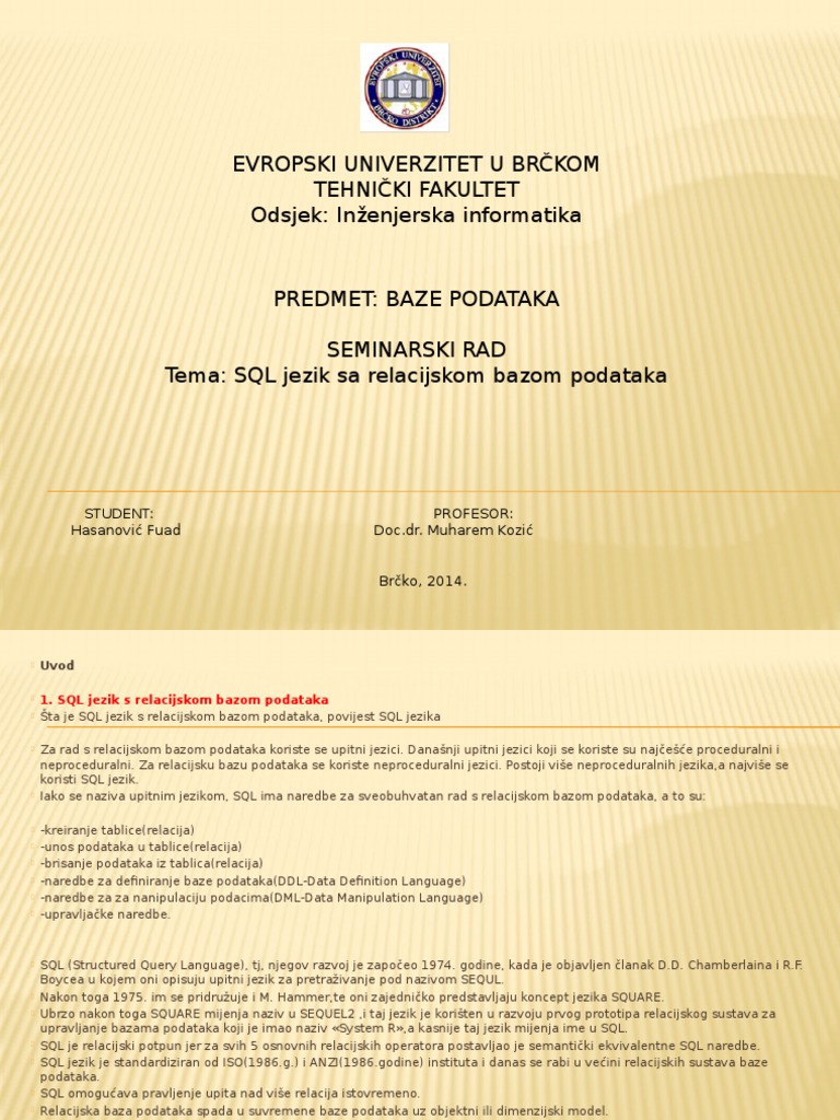 Prezentacija Baze Podataka | PDF